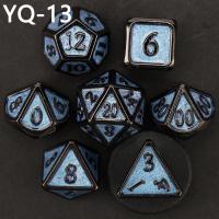 China Customized metal DND dice color solid polyhedron metal dice set with silver numbers, used for chessboard game D & D for sale