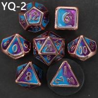 China Customized metal DND dice color solid polyhedron metal dice set with silver numbers, used for chessboard game D & D for sale