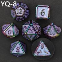 China Customized metal DND dice color solid polyhedron metal dice set with silver numbers, used for chessboard game D & D for sale