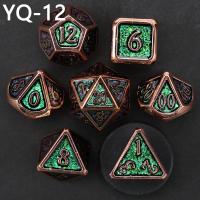 China Customized metal DND dice color solid polyhedron metal dice set with silver numbers, used for chessboard game D & D for sale