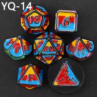 China Customized metal DND dice color solid polyhedron metal dice set with silver numbers, used for chessboard game D & D for sale