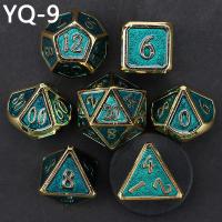 China Customized metal DND dice color solid polyhedron metal dice set with silver numbers, used for chessboard game D & D for sale