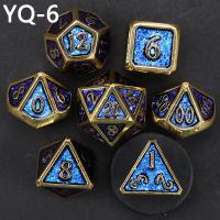 China Customized metal DND dice color solid polyhedron metal dice set with silver numbers, used for chessboard game D & D for sale