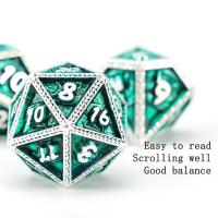 China Green DND Dragon and Dungeon Metal Dice Set Customized Personalized Rune Dice Set for sale