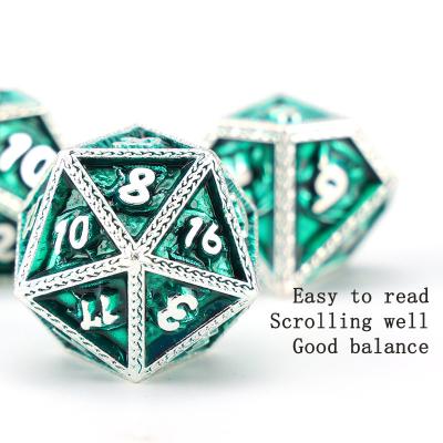 China Green DND Dragon and Dungeon Metal Dice Set Customized Personalized Rune Dice Set for sale