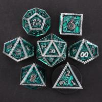 China Green DND Dragon and Dungeon Metal Dice Set Customized Personalized Rune Dice Set for sale