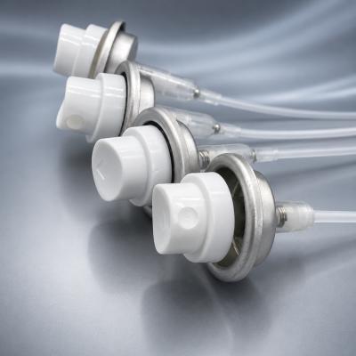 China Luxury-Grade Aerosol Valve with 0.20cc Metered Pump and Gold/Silver Mounting Cups for sale