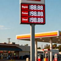 China 3 Lines LED Gas Price Display White Gas Station Price Board IP67 With Red Color Frame for sale