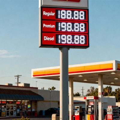 China 3 Lines LED Gas Price Display White Gas Station Price Board IP67 With Red Color Frame for sale
