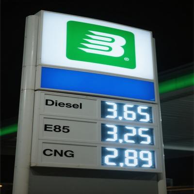 China Diesel/E85/CNG LED Fuel Price Signs IP67 Gas Station Price Board With 12inch White Digits for sale