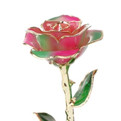 China Long Stem Rose Dipped in 24k Gold  Gold Trimmed Rose with Gift Box and Clear Display Stand Best Gift for Christmas Gifts for sale