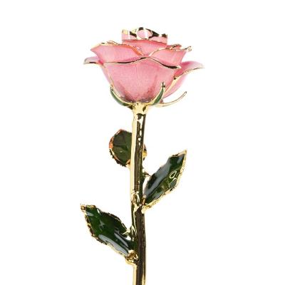 China Pink Rose 24Kt Gold Dipped Natural Rose Manufacture Directly Supply  Gold Platedd Rose  for Christmas Birthday  Gift for sale
