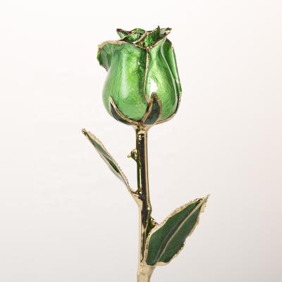China Gold Plated Rose  Wholesale Green Fresh Rose with Stem Present  Rose Gift Valentine Mother Day for sale