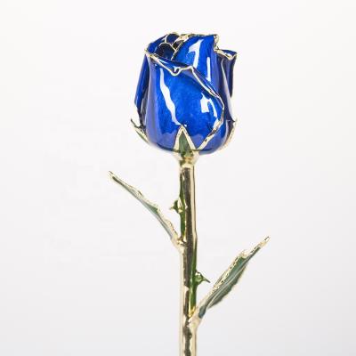 China Half-blooming 24k Gold  Trimmed Rose   Handmade Flowers Preserved Fresh Rose with Stem Present  Rose Gift for sale