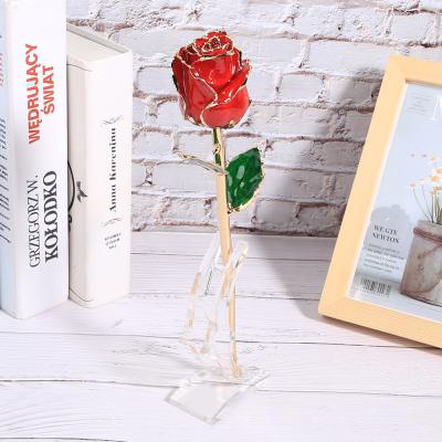 China Half-blooming  24k Gold Dipped Red  Rose With  Gift Box Forever Gold Rose for Valentine's Day  Gifts for sale