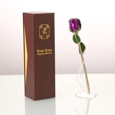China Half-blooming  24k Gold Dipped Purple  Rose With  Gift Box Forever Gold Rose for Valentine's Day  Gifts and Decoration for sale