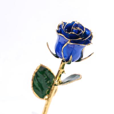 China 24K Gold-plated Rose Flowers, Natural Rose Craftsmanship, Single Branch, Blue Rose, in Bloom, Rose Resin Preservation for sale