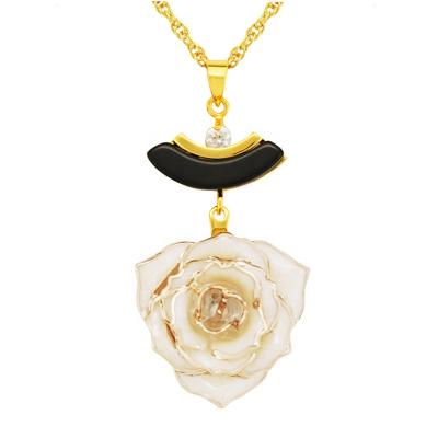China 24K Gold Plated  Rose Necklace /Real Rose Dipped in Gold/Gold Plated Natural Rose Necklace for Girlfriend Gift for sale