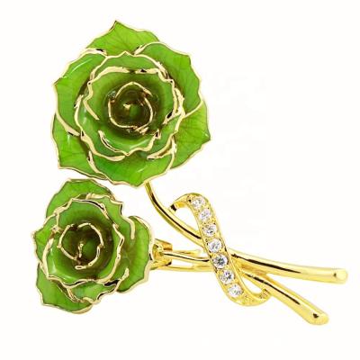 China 24k Gold Plated Rose Factory Wholesale Adorable Girls Rose Brooch Gold Dipped Real Rose for Women Gifts for sale