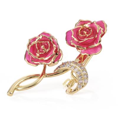 China 24k Gilded Rose Factory Wholesale Adorable Girls Rose Shaped Brooch Unique Gold Dipped Rose for sale
