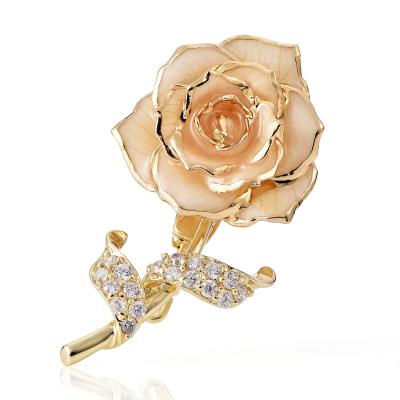 China 24k Gold Plated Rose Factory Wholesale Adorable Girls Rose Brooch Gold Dipped Rose Fashion for sale