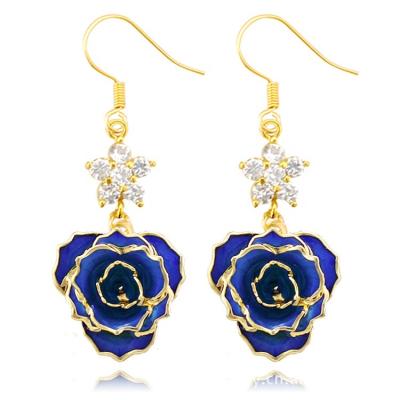 China 24k Gold Dipped Rose Fashion Earrings Gifts for Girlfriend Mother's Day  Preserved  Gold Rose Earrings Manufacture Wholesale for sale