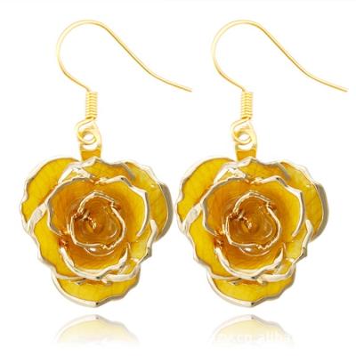 China 24k Gold Plated Rose Earrings Gifts for Girlfriend  Preserved Flowers Wholesale Hot Rose Earrings for sale