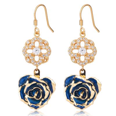 China 24k Gold Plated Rose Earrings Gifts Woman's  Rose  Earring Wholesale for Christmas  Valentine for sale