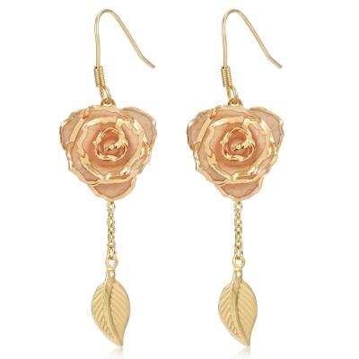 China Rose Earrings 24k Gold Dipped Roses Gifts Valentine Day Holiday Everlasting Flowers for sale