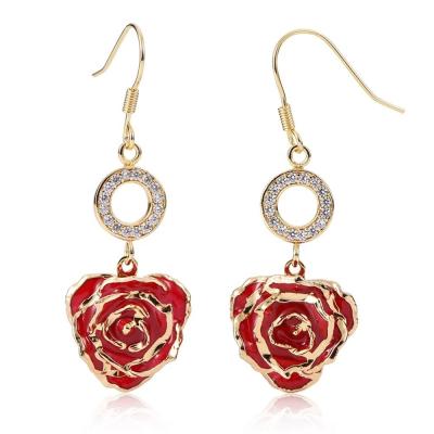 China 24k Gold Plated Rose Earrings Gifts for Girlfriend Holiday Preserved Flowers Wholesale Fashion Earrings for sale