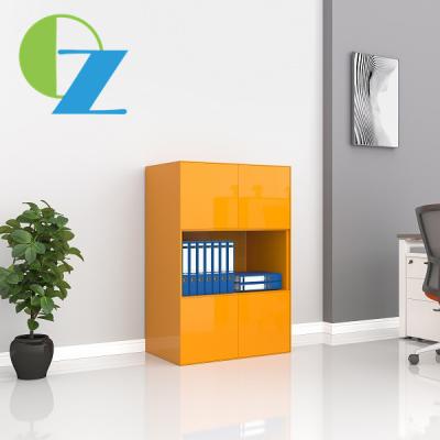 China 2 Door Steel Office Cupboard White Satin 3 Tier Cabinet Middle Open Shelf for sale
