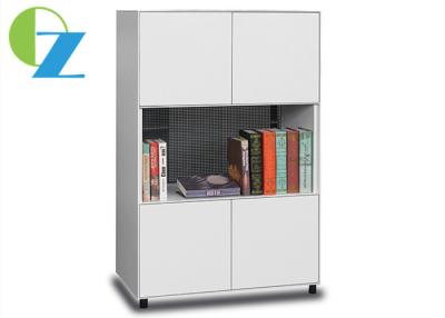 China White Satin 3 Tier Steel Office Cupboard 1 Open Shelf 2 Door 0.5mm Edge for sale