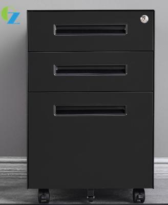 China Small Black Office Mobile Pedestal Cabinet 3 Drawer Steel Secure Filing Metal Storage for sale