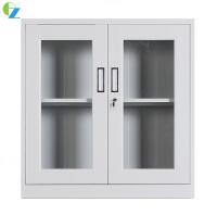 China Short 1mm Thickness Steel Office Cupboard 2 Glass Door Metal Filing Cabinet for sale