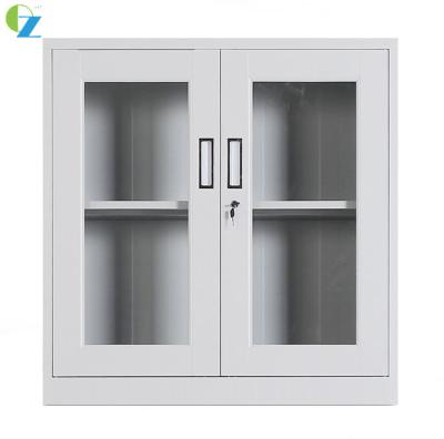 China Short 1mm Thickness Steel Office Cupboard 2 Glass Door Metal Filing Cabinet for sale