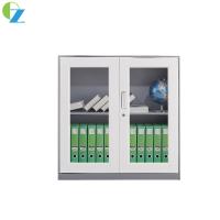 China Short 1mm Thickness Steel Office Cupboard 2 Glass Door Metal Filing Cabinet for sale