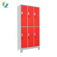 China Red Color Metal Storage Cabinet Fitness 6 Door Staff Lockers With Standing Feet for sale