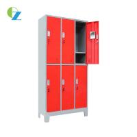 China Red Color Metal Storage Cabinet Fitness 6 Door Staff Lockers With Standing Feet for sale