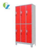 China Red Color Metal Storage Cabinet Fitness 6 Door Staff Lockers With Standing Feet for sale