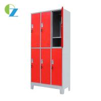 China Red Color Metal Storage Cabinet Fitness 6 Door Staff Lockers With Standing Feet for sale