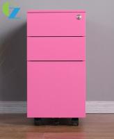 China Office Equipment Pink Steel Mobile Pedestal 3 Drawer Cabinet Documents Storage for sale