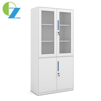 China 12mm Edge Slim Metal Locker Glass Steel Swing Door Cupboard for sale