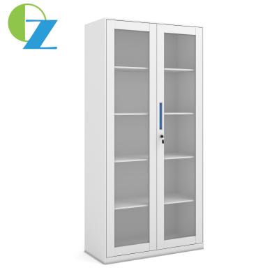 China 12mm Edge Slim Metal Storage Cabinet Glass Swing Door Cupboard File Steel for sale