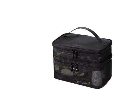 China Double Layer Mesh Makeup Bag - 8x5x3 Inch Professional Organizer with Transparent Compartments for sale
