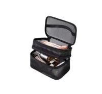 China Double Layer Mesh Makeup Bag - 8x5x3 Inch Professional Organizer with Transparent Compartments for sale