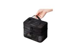 China Double Layer Mesh Makeup Bag - 8x5x3 Inch Professional Organizer with Transparent Compartments for sale