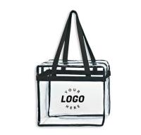 China Custom Clear PVC Zippered Tote Bag 12x10x4 Inch Durable Waterproof Shopping Bag for sale