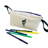 China Custom Canvas Pen Bag Durable 3D Design with Orange Zipper 30x8cm for sale