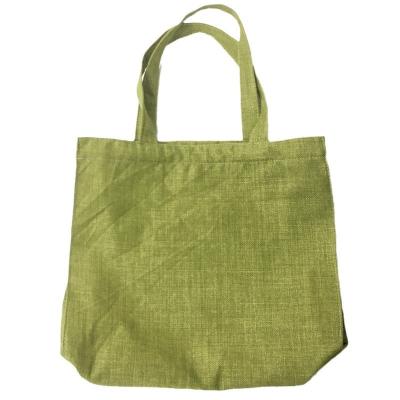 China Custom Linen Tote Bag Eco-Friendly Light Green 40x35cm Durable Shopping Tote for sale