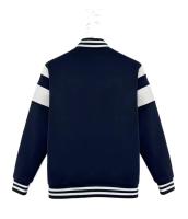 China Customized Two-Tone Baseball Jacket Navy Blue White 30th Anniversary Logo Embroidery for sale